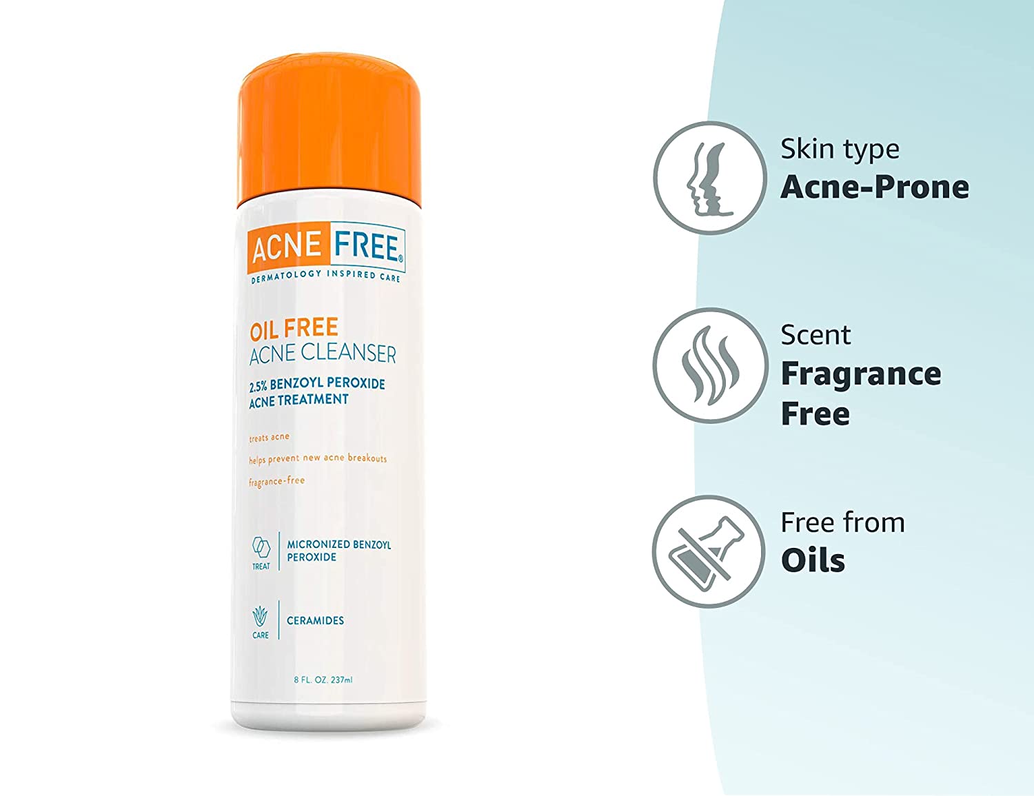 Acne Free Oil-Free Acne Cleanser, Benzoyl Peroxide 2.5% Acne Face Wash ...