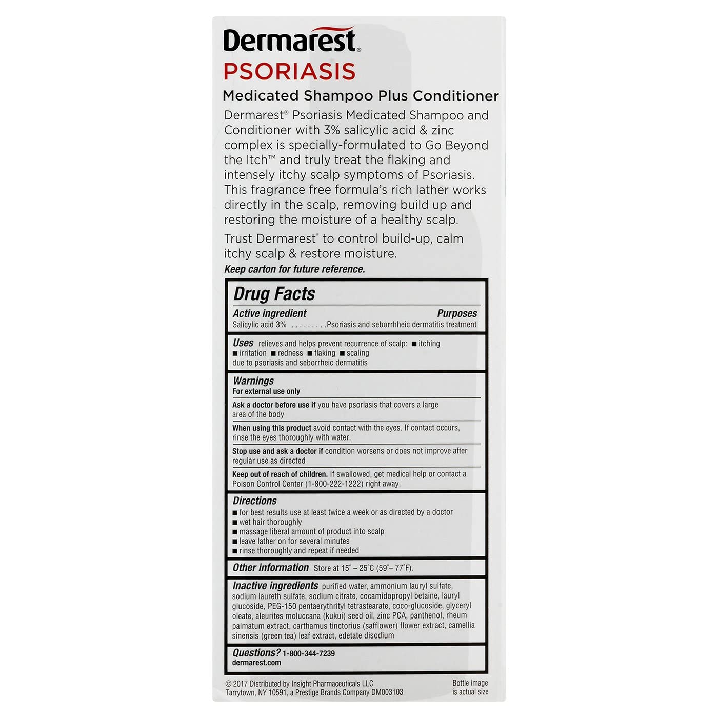 Dermarest Psoriasis Medicated Shampoo and Conditioner, Unscented ...