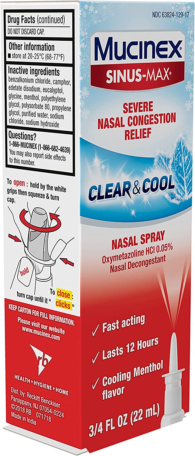 Mucinex Sinus-Max Severe Nasal Congestion Relief Clear & Cool Nasal ...