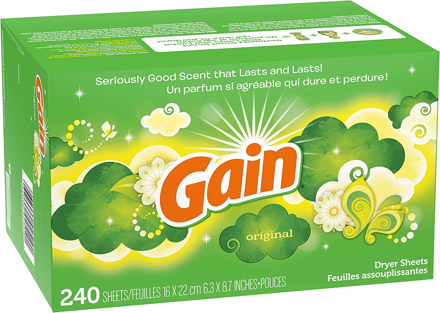 Gain Dryer Sheets Laundry Fabric Softener, Original Scent, 240 Count ...